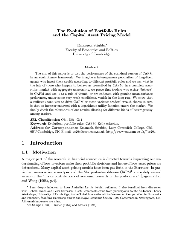 (PDF) The Evolution of Portfolio Rules and the Capital Asset Pricing ...