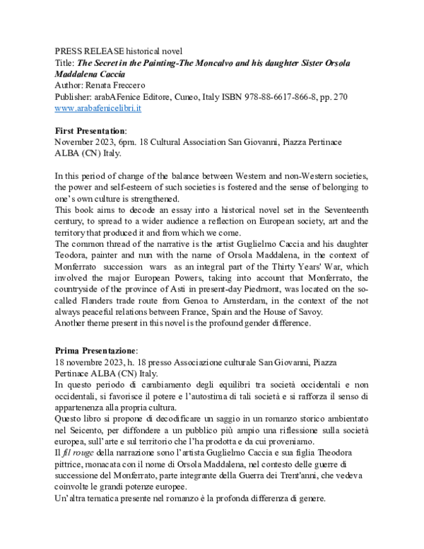 (PDF) FRECCERO R. The Secret in the Painting. The Moncalvo and his ...
