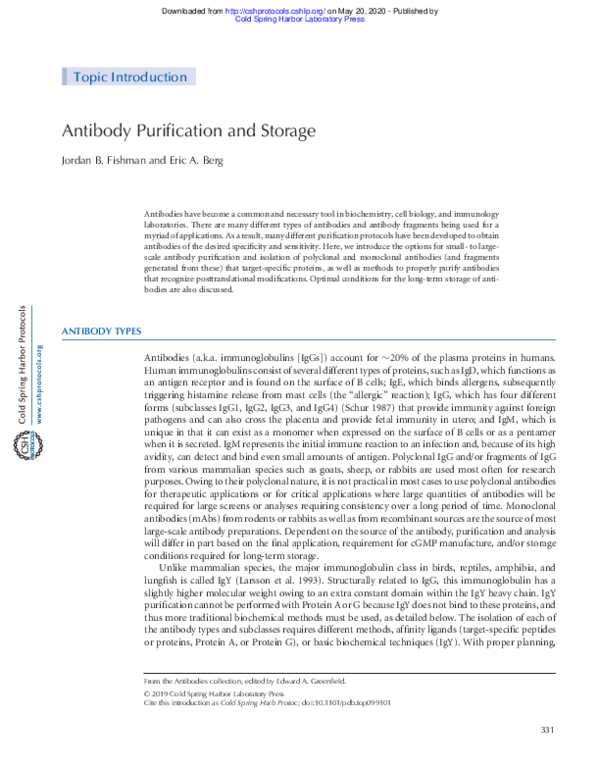 (PDF) Antibody Purification and Storage