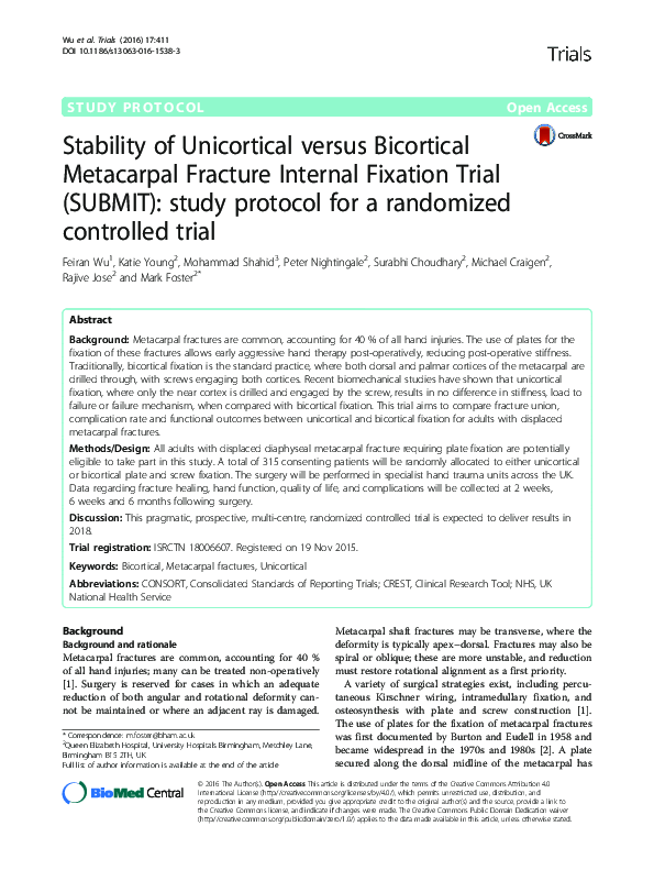 (PDF) Stability of Unicortical versus Bicortical Metacarpal Fracture ...