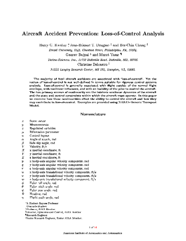 (PDF) Aircraft Accident Prevention: Loss-of-Control Analysis