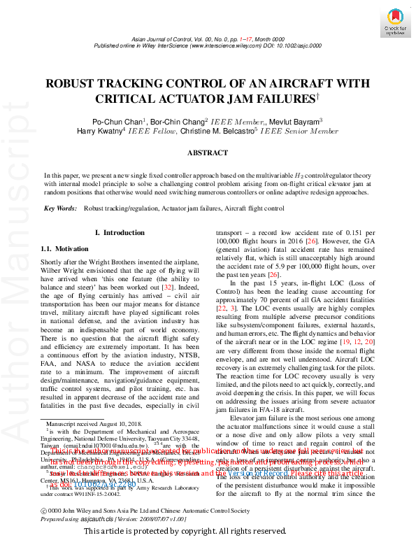 (PDF) Robust tracking control of an aircraft with critical actuator jam failures