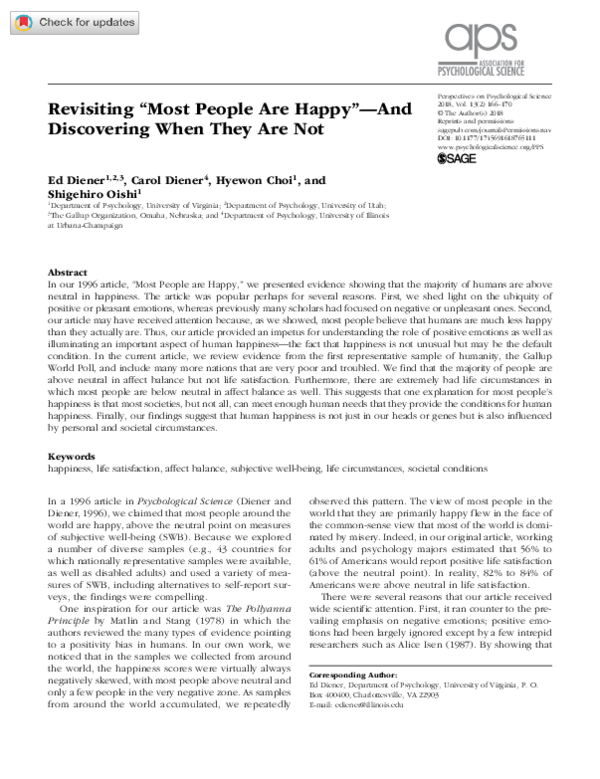 (PDF) Revisiting “Most People Are Happy”—And Discovering When They Are Not