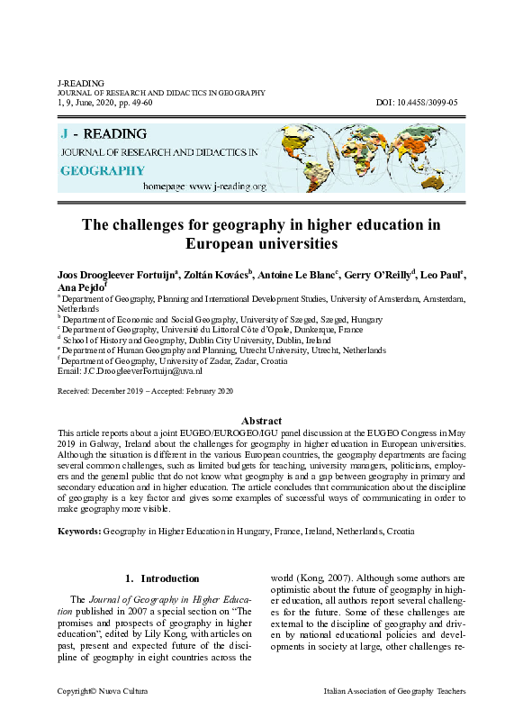 (PDF) The challenges for geography in higher education in European ...