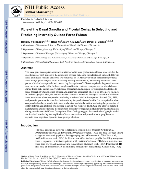 (PDF) Role of the basal ganglia and frontal cortex in selecting and producing internally guided ...