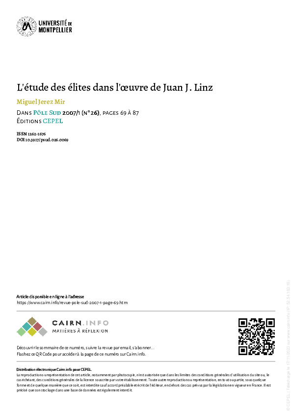 (PDF) L'étude des élites dans l'œuvre de Juan J. Linz