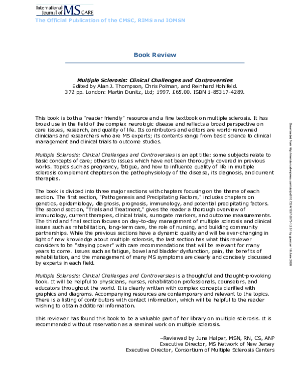 (PDF) Multiple Sclerosis: Clinical Challenges and Controversies