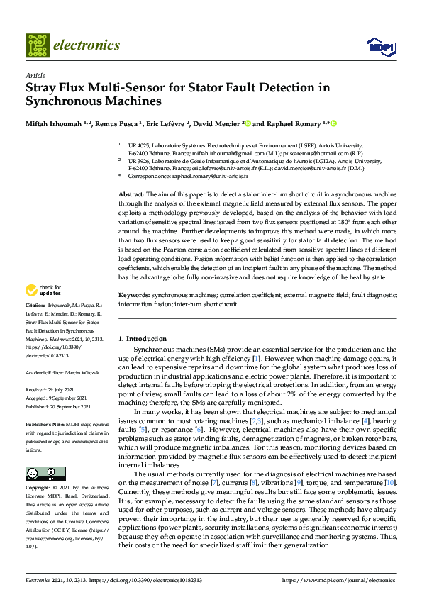 Pdf Stray Flux Multi Sensor For Stator Fault Detection In Synchronous Machines