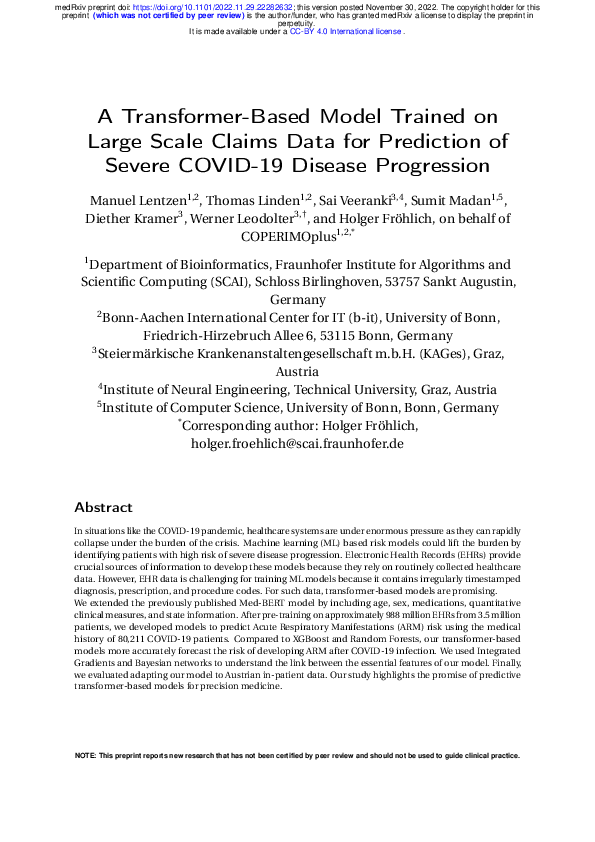 (PDF) A Transformer-Based Model Trained on Large Scale Claims Data for ...