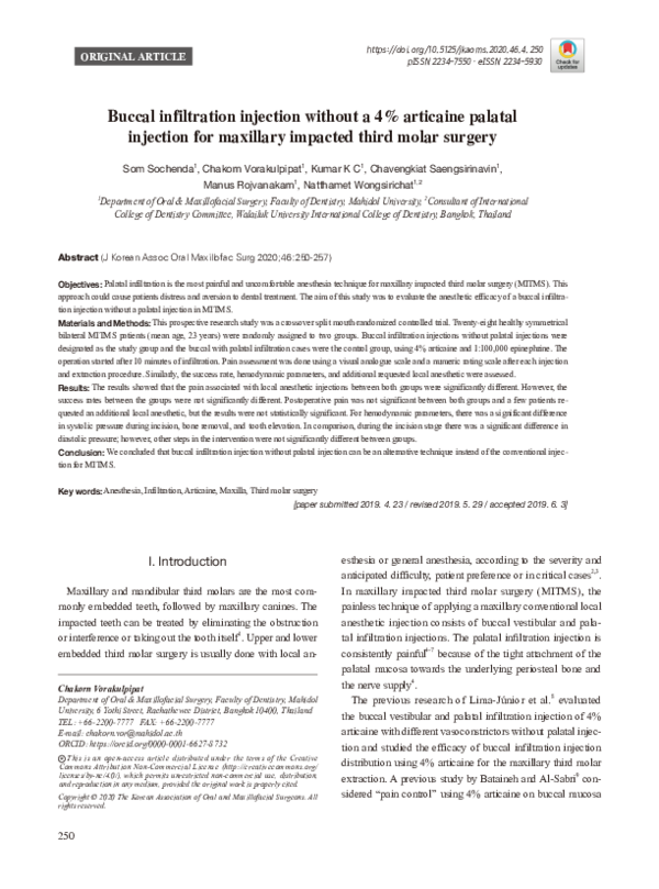 (PDF) Buccal infiltration injection without a 4% articaine palatal ...