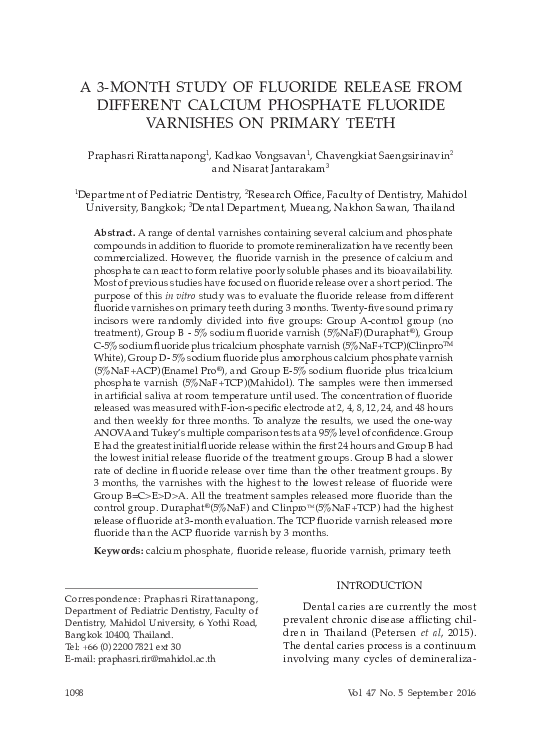 (PDF) A 3-MONTH Study of Fluoride Release from Different Calcium ...