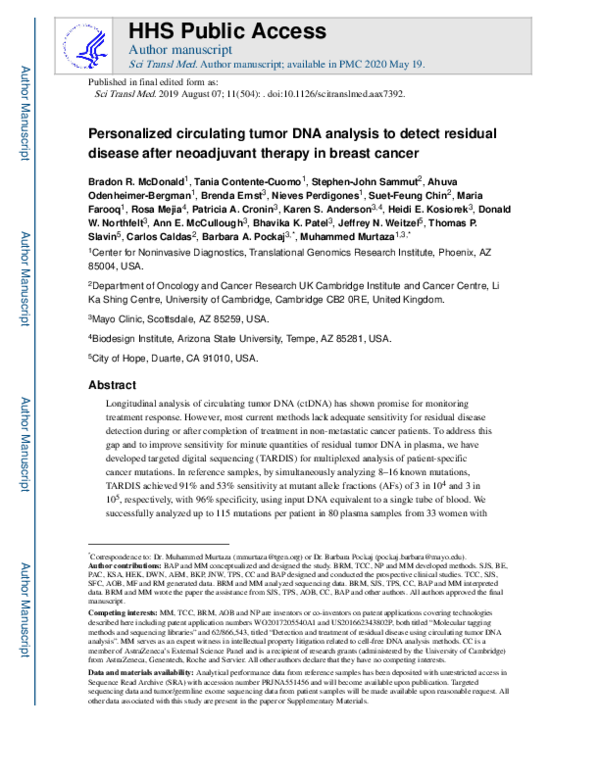 (PDF) Personalized circulating tumor DNA analysis to detect residual ...