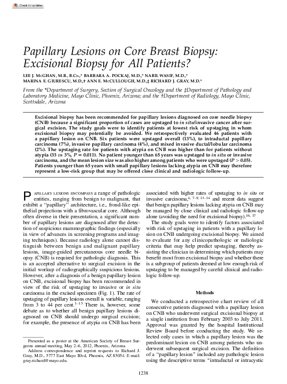 (PDF) Papillary Lesions on Core Breast Biopsy: Excisional Biopsy for ...