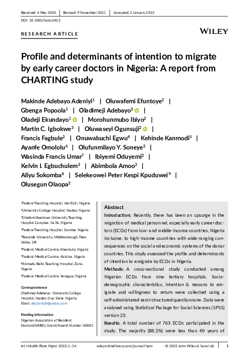 (PDF) Profile and determinants of intention to migrate by early career ...