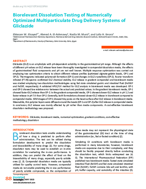 Pdf Biorelevant Dissolution Testing Of Numerically Optimized Multiparticulate Drug Delivery