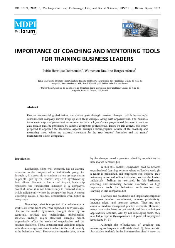 (PDF) Importance of coaching and mentoring tools for training business ...