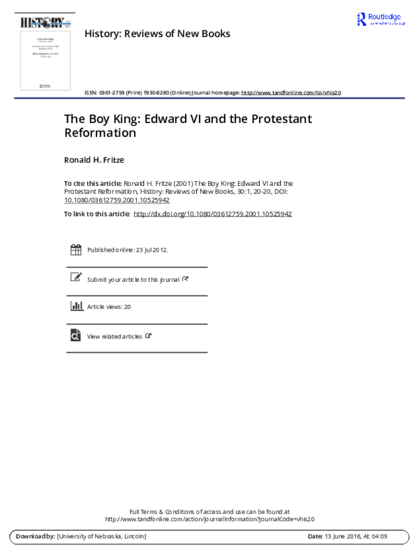 (PDF) The Boy King: Edward VI and the Protestant Reformation