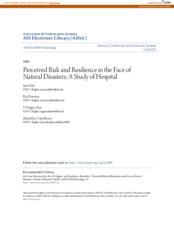 (PDF) Perceived Risk and Resilience in the Face of Natural Disasters: A ...