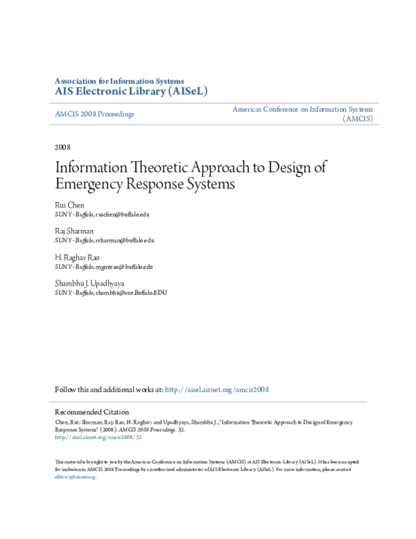 Pdf Information Theoretic Approach To Design Of Emergency Response Systems
