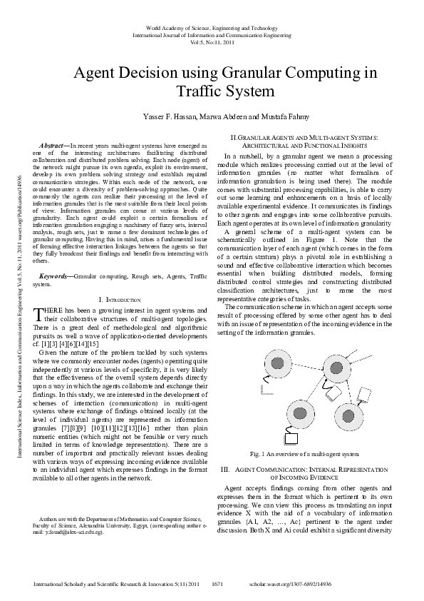 (PDF) Agent Decision Using Granular Computing In Traffic System | Mustafa Fahmy - Academia.edu