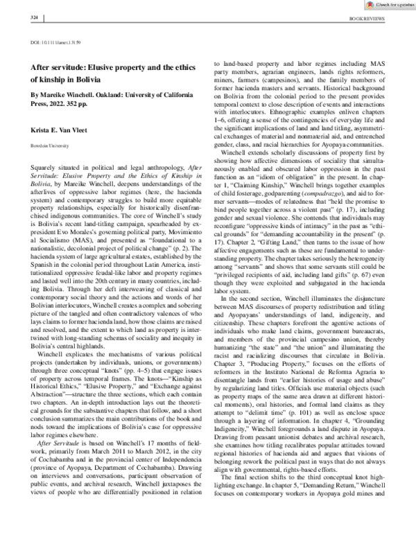 (PDF) Krista Van Vleet 2023 Review of After Servitude in American ...