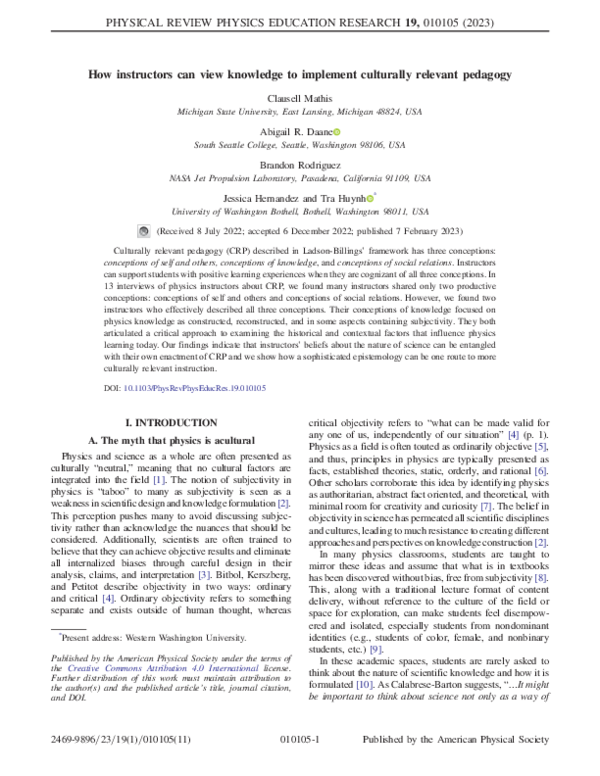 (PDF) How instructors can view knowledge to implement culturally ...