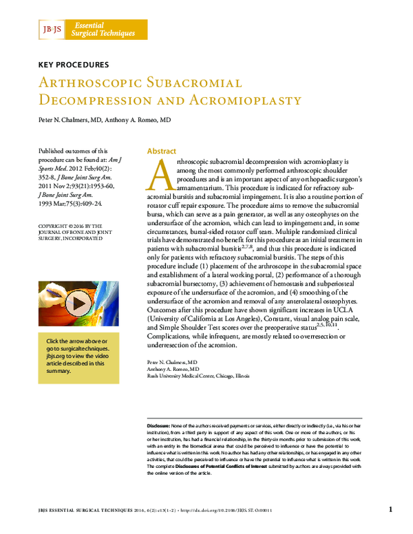 (PDF) Arthroscopic Subacromial Decompression and Acromioplasty ...