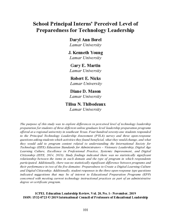 (PDF) School Principal Interns' Perceived Level of Preparedness for ...