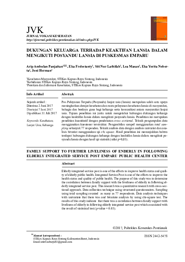 (PDF) Dukungan Keluarga Terhadap Keaktifan Lansia Dalam Mengikuti Posyandu Lansia