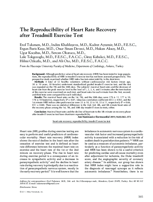 (PDF) The Reproducibility of Heart Rate Recovery after Treadmill ...