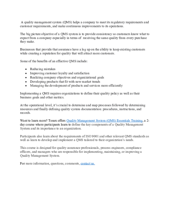 (DOC) Quality Management System (QMS): Benefits Include Fewer Mistakes ...