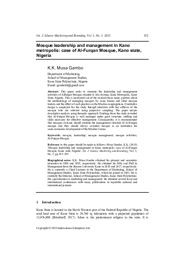 (PDF) Mosque leadership and management in Kano metropolis: case of Al ...