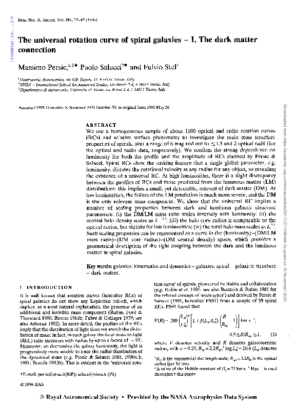 (PDF) The universal rotation curve of spiral galaxies — I. The dark ...