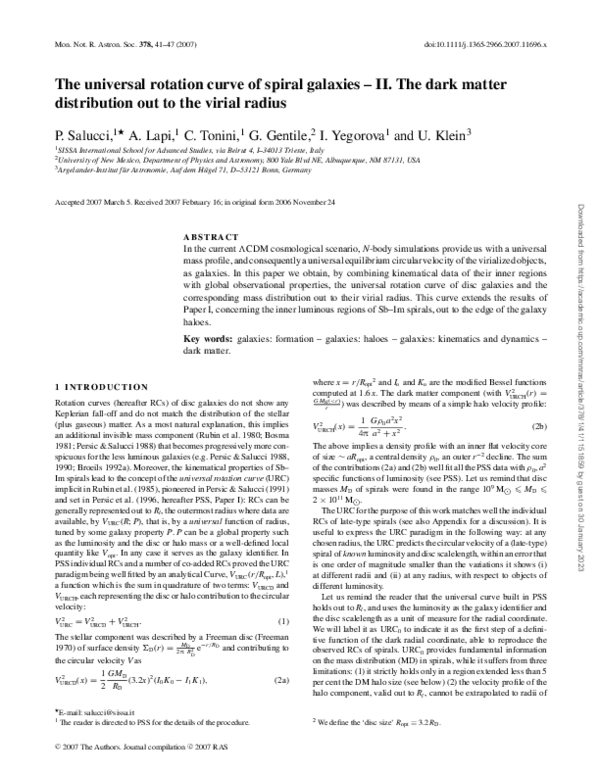 (PDF) The universal rotation curve of spiral galaxies - II. The dark ...