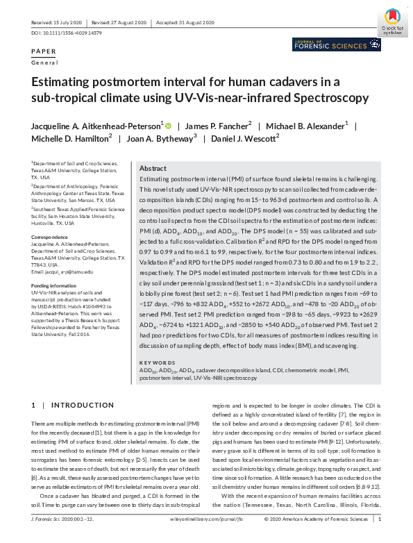 (PDF) Estimating postmortem interval for human cadavers in a sub ...