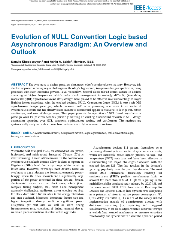 Pdf Evolution Of Null Convention Logic Based Asynchronous Paradigm 6833