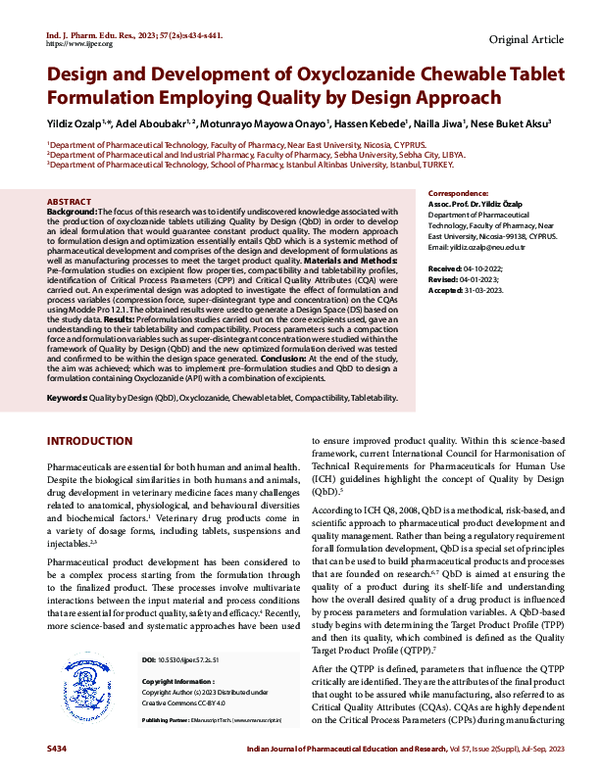 (PDF) Design and Development of Oxyclozanide Chewable Tablet Formulation Employing Quality by ...