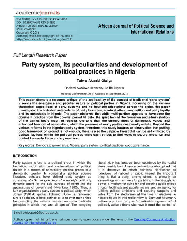 (PDF) Party system, its peculiarities and development of political ...