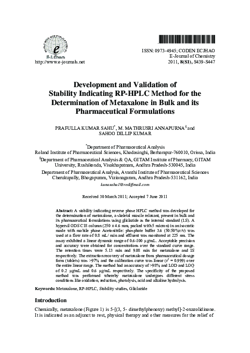 (PDF) Development and Validation of Stability Indicating RP-HPLC Method for the Determination of ...