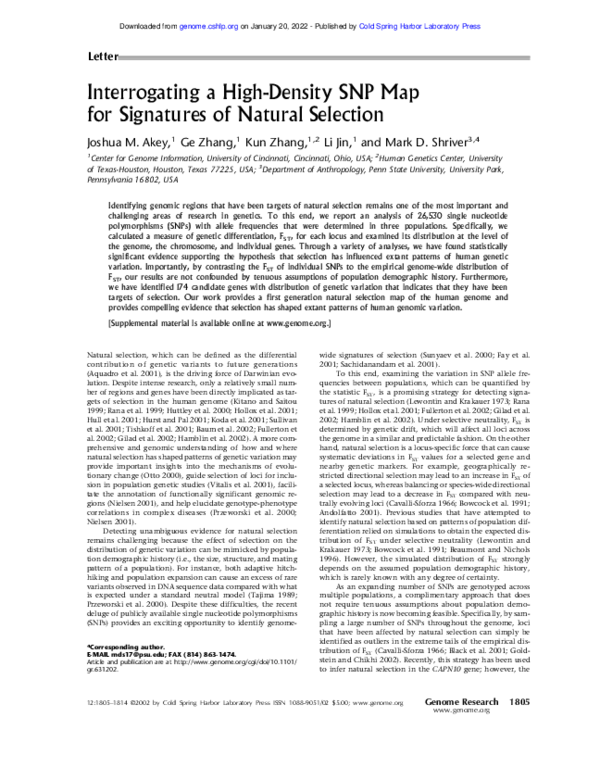 (PDF) Interrogating a High-Density SNP Map for Signatures of Natural ...