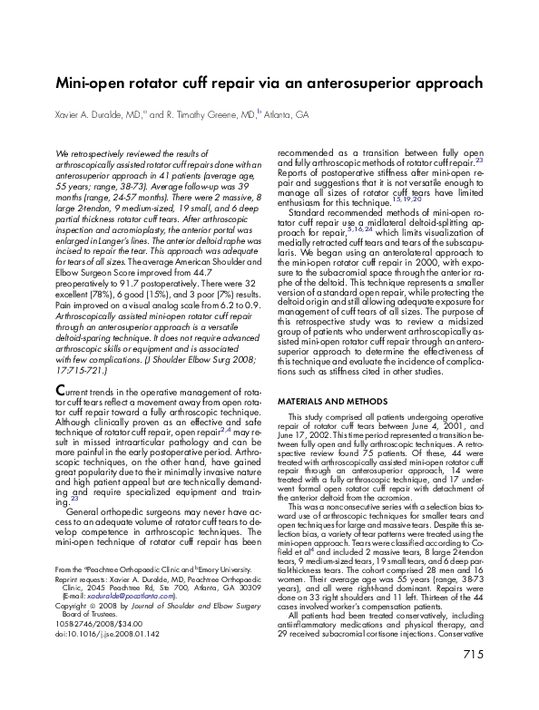 (PDF) Mini-open rotator cuff repair via an anterosuperior approach