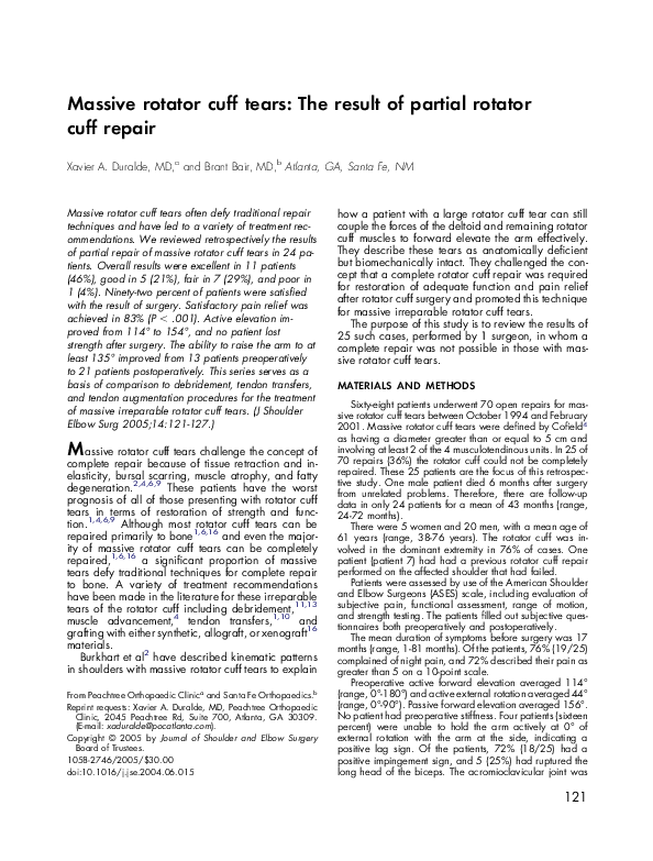 (PDF) Massive rotator cuff tears: The result of partial rotator cuff repair