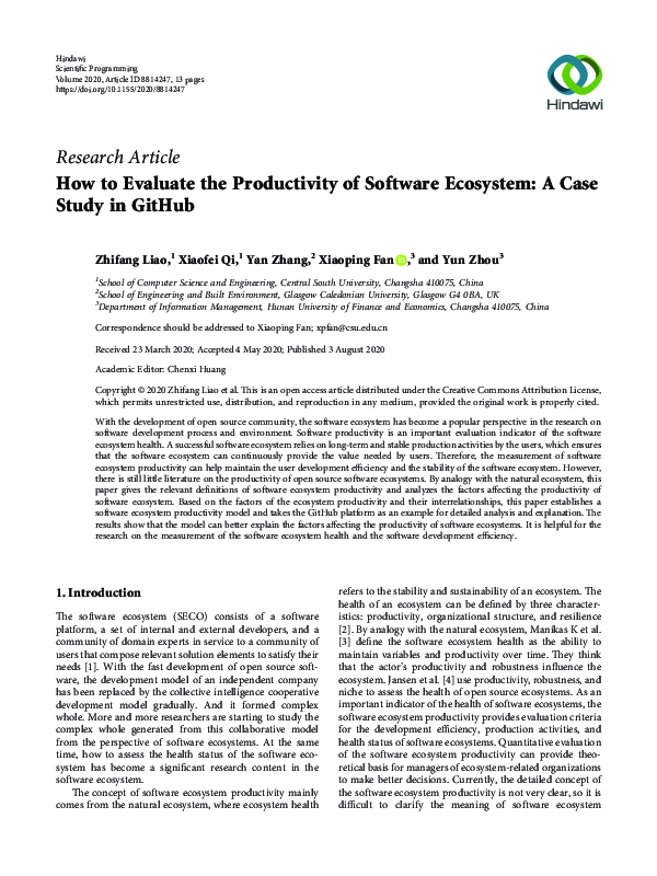(PDF) How to Evaluate the Productivity of Software Ecosystem: A Case ...