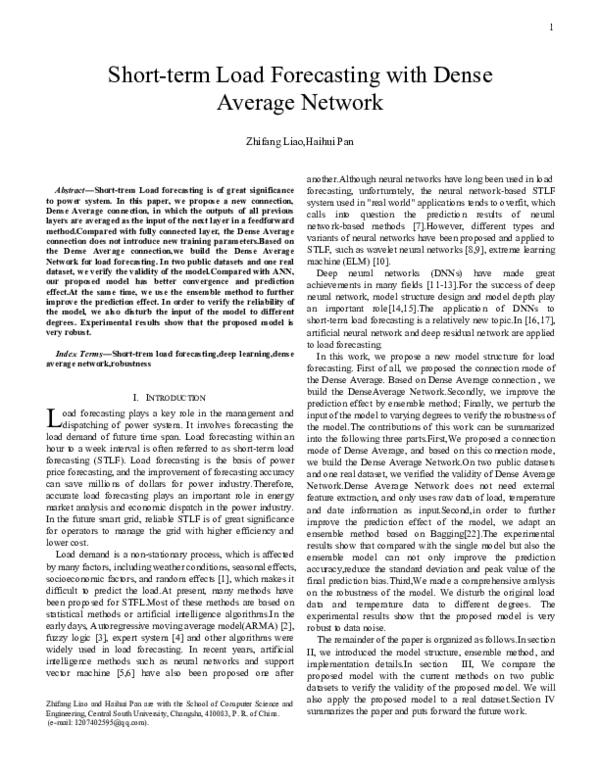 (PDF) Short-term load forecasting with dense average network