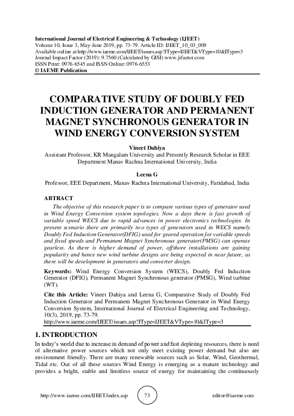(PDF) Comparative Study of Doubly Fed Induction Generator and Permanent Magnet Synchronous ...