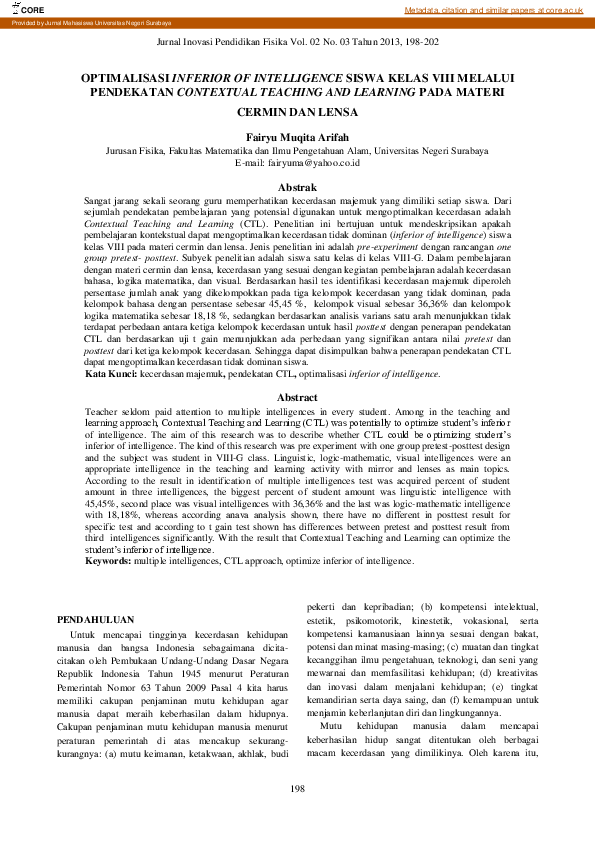 (PDF) Optimalisasi Inferior of Intelligence Siswa Kelas VIII Melalui Pendekatan Contextual ...