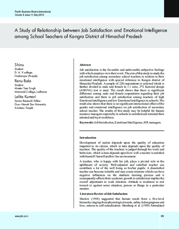 (PDF) A Study of Relationship between Job Satisfaction and Emotional ...
