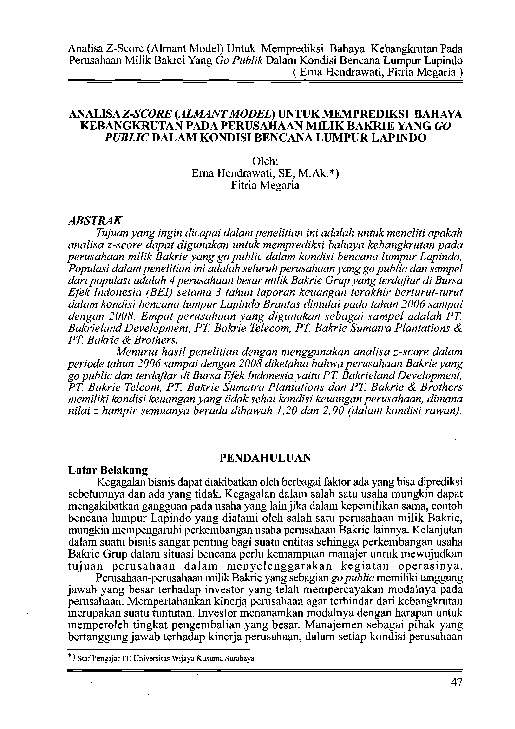 (PDF) Analisa Z-Score (Almant Model) Untuk Memprediksi Bahaya ...