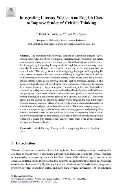 (PDF) Integrating Literary Works in an English Class to Improve ...