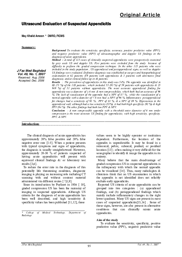 (PDF) Ultrasound Evaluation of Suspected Appendicitis